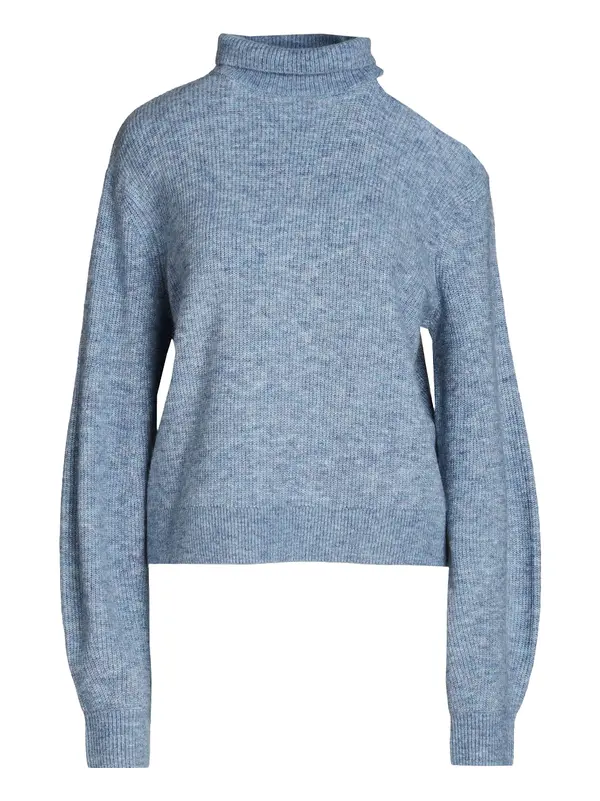 Maje Cutout Ribbed-knit Turtleneck Sweater - Light Blue