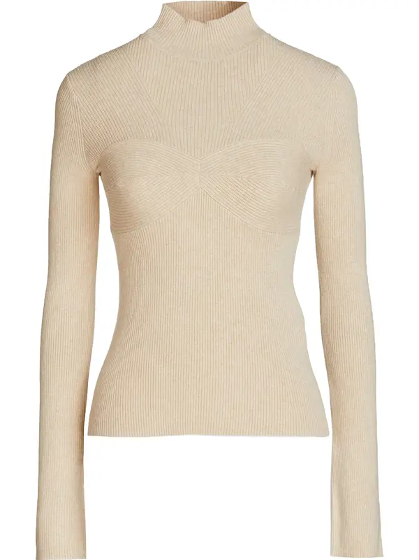 Maje Ribbed Cotton-blend Turtleneck Sweater - Beige