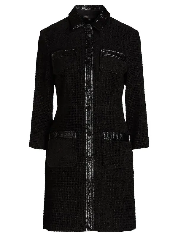 Maje Cotton-blend Bouclé-tweed Mini Shirt Dress - Black