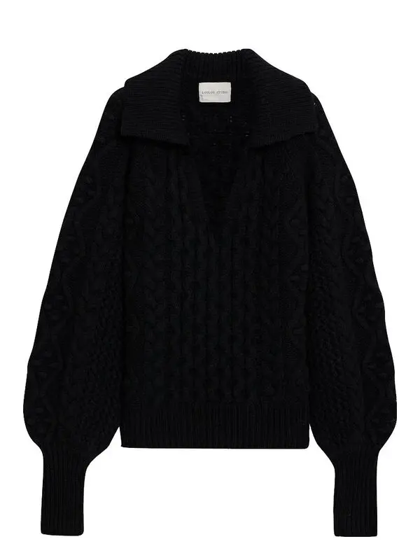 Loulou De Saison Rammu Cable-knit Polo Sweater - Black