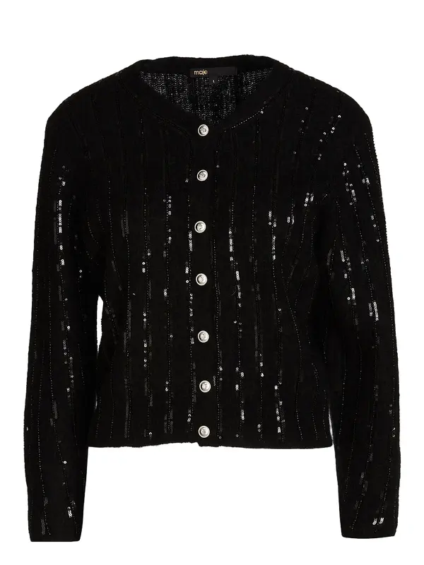 Maje Embellished Knitted Cardigan - Black