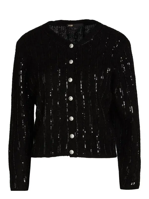 Maje Embellished Knitted Cardigan - Black