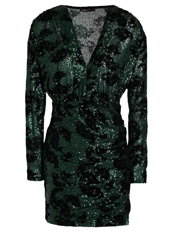 Maje Sequin-embellished Flocked Mesh Mini Dress - Forest Green
