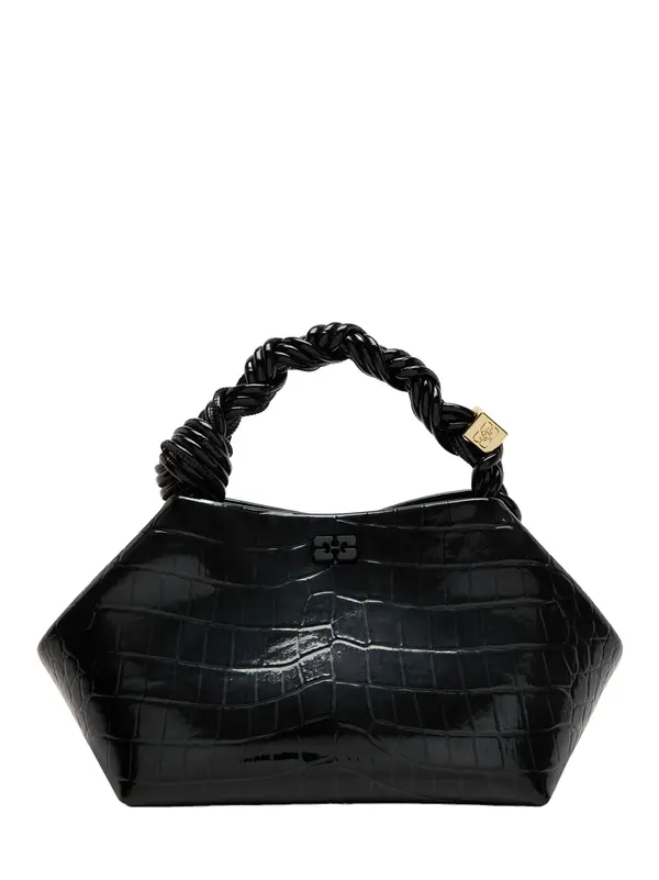 GANNI Small Crocodile-effect Leather Top Handle Bag - Black