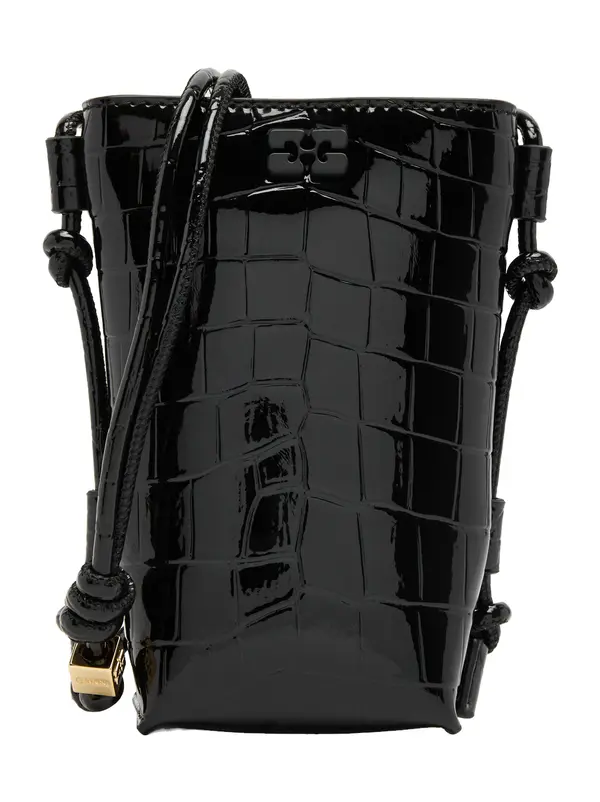 GANNI Crocodile-effect Leather Cross-body Bag - Black