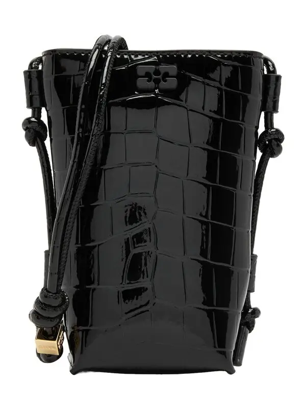 GANNI Crocodile-effect Leather Cross-body Bag - Black