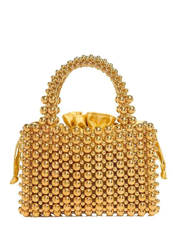 Aqua Beaded Top Handle Bag - Light Gold