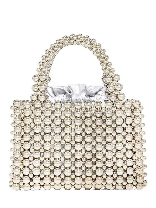 Aqua Beaded Top Handle Bag - Silver