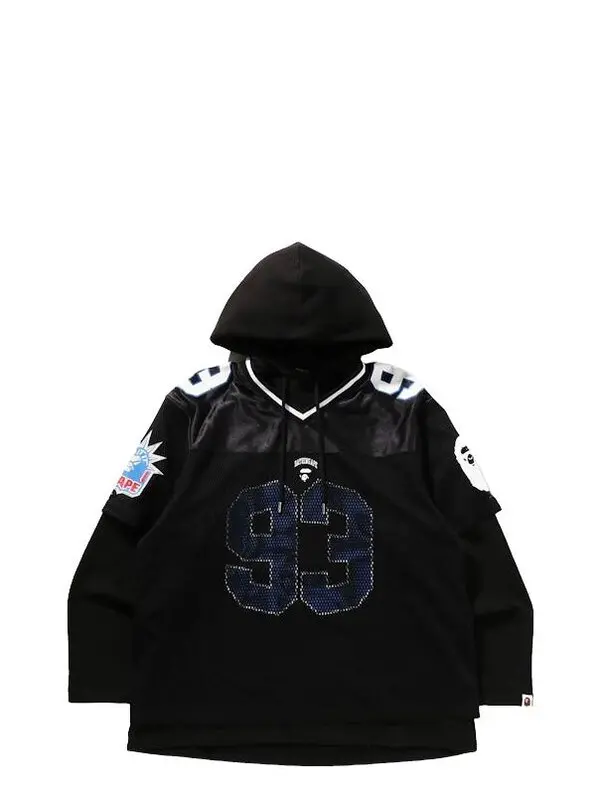 A BATHING APE Logo Layered Sleeves Football Jersey - Black