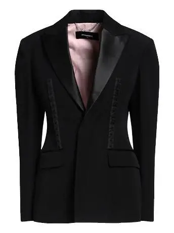 Dsquared2 Blazer In Virgin Wool And Silk With Lace Detailing - Black