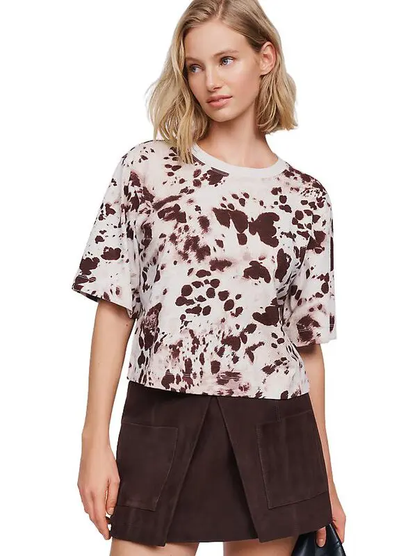 Maeve Corey Cotton Boxy Cropped T-shirt - Brown Pattern