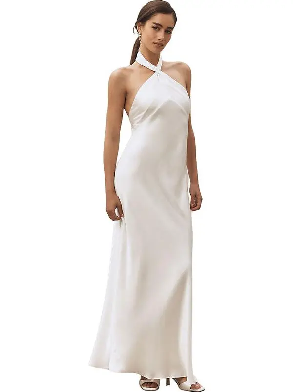 Bhldn Selma Halter-neck Satin Maxi Dress - Bright White