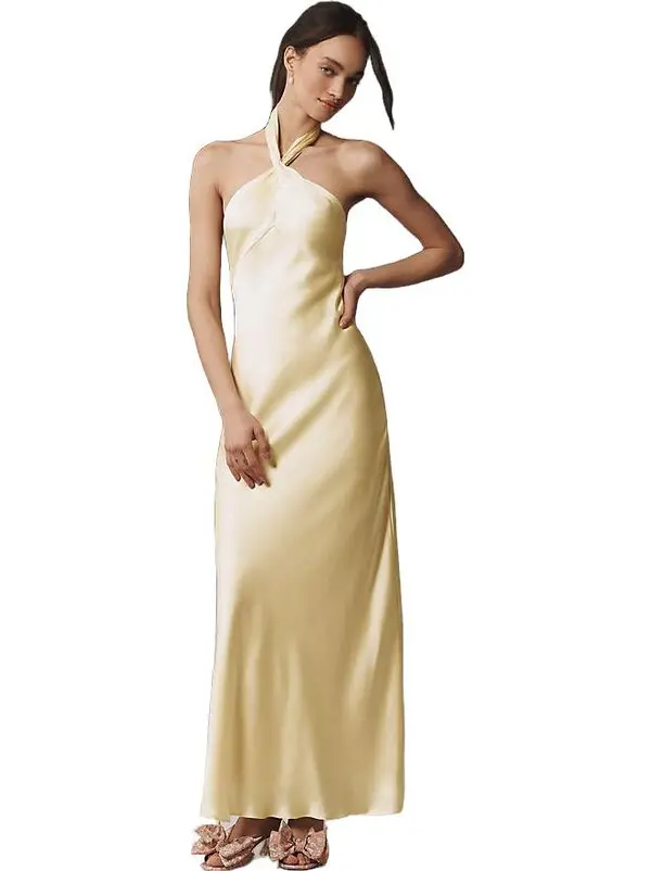 Bhldn Selma Halter-neck Satin Maxi Dress - Butter Yellow
