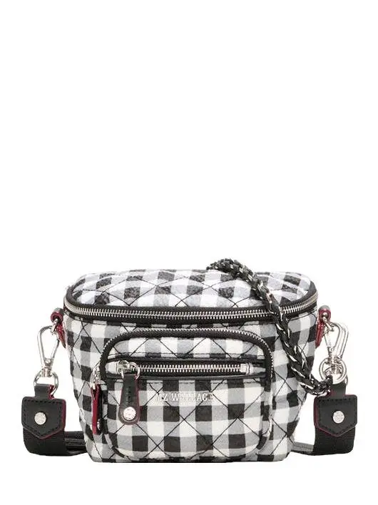 Mz Wallace Micro Crosby Diamond Quilted Nylon Sling Bag - Black/white Gingham