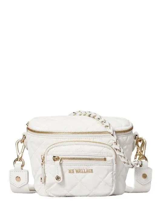 Mz Wallace Micro Crosby Diamond Quilted Nylon Sling Bag - Chalk Liquid