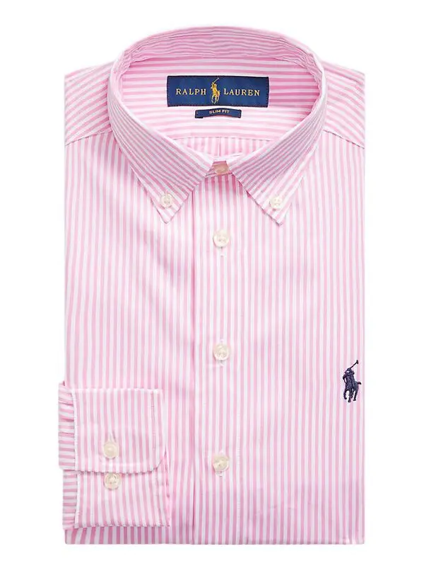 Ralph Lauren Slim Fit Striped Cotton Dress Shirt - Pink Multi