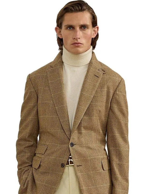 Ralph Lauren Kent Houndstooth Jacket - Tan With Blue Overcheck
