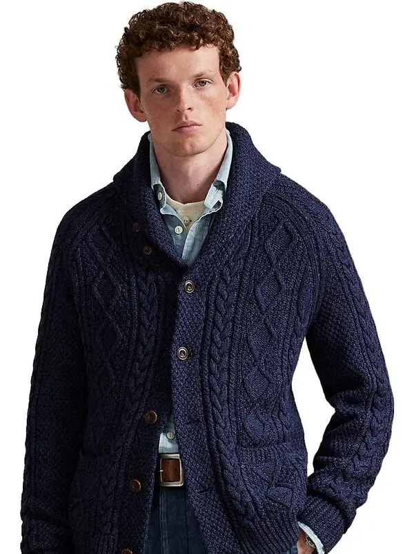 Ralph Lauren Aran-knit Cotton Shawl-collar Cardigan - Navy Heather
