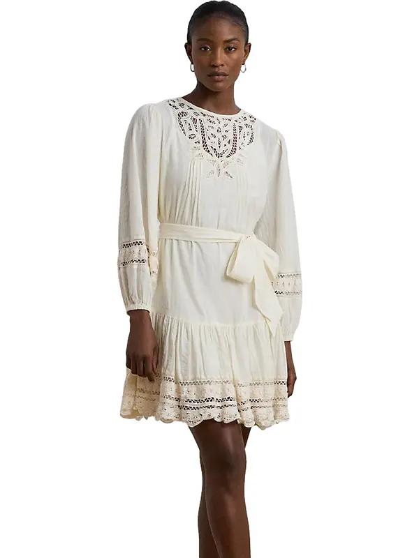 Ralph Lauren Lace-trim Cotton Voile Dress - Mascarpone Cream