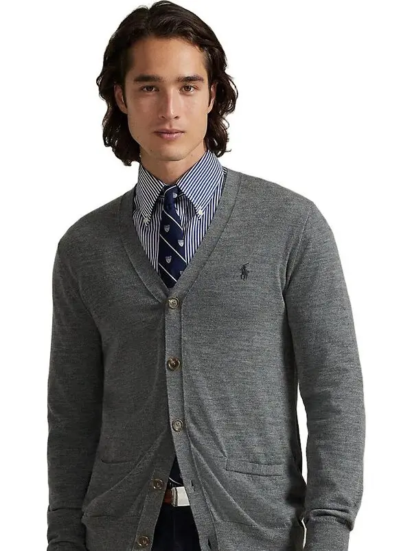 Ralph Lauren Slim Fit Washable Wool V-neck Cardigan - Fawn Grey Heather