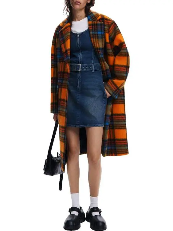 Desigual Napoles Plaid Overcoat - Orange