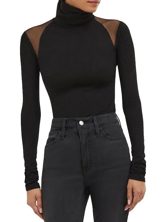 MARCELLA Maria Mesh Panel Jersey Turtleneck Top - Black