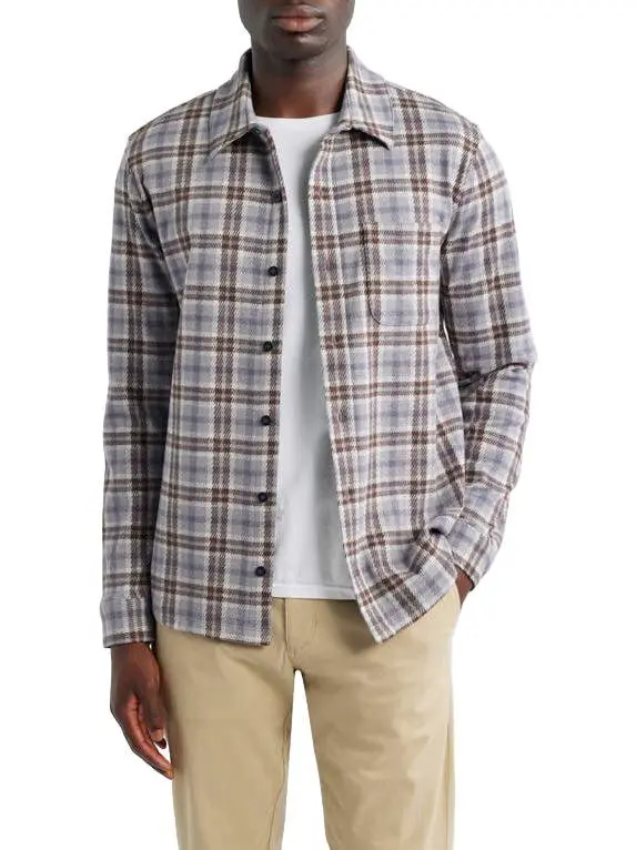 Vince Plaid Knit Shirt Jacket - Heather Fog Combo