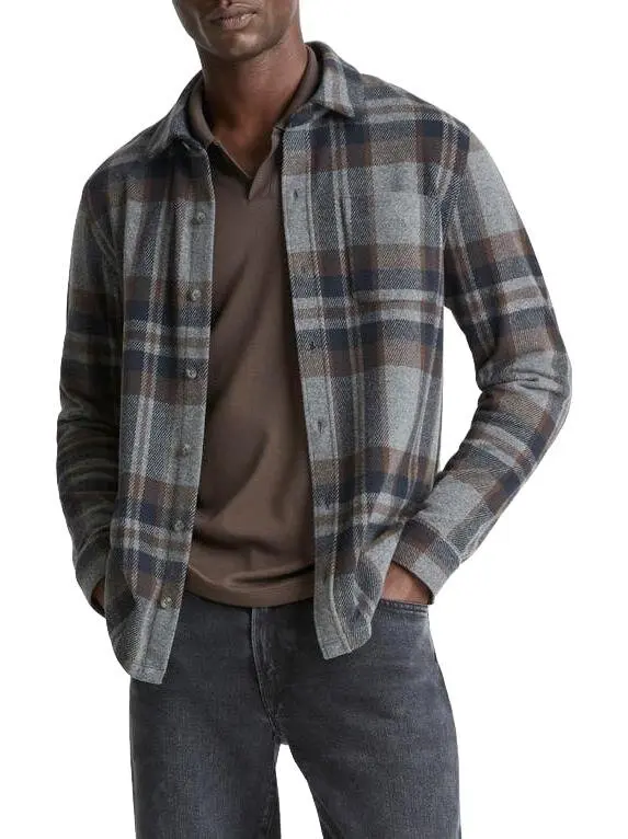 Vince Plaid Knit Shirt Jacket - Med H Grey Combo