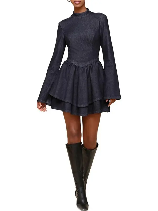 Avec Les Filles Long Sleeve Denim Minidress - Victoria Wash