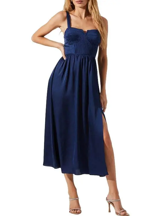 Astr The Label Pleated Bustier Midi Dress - Navy