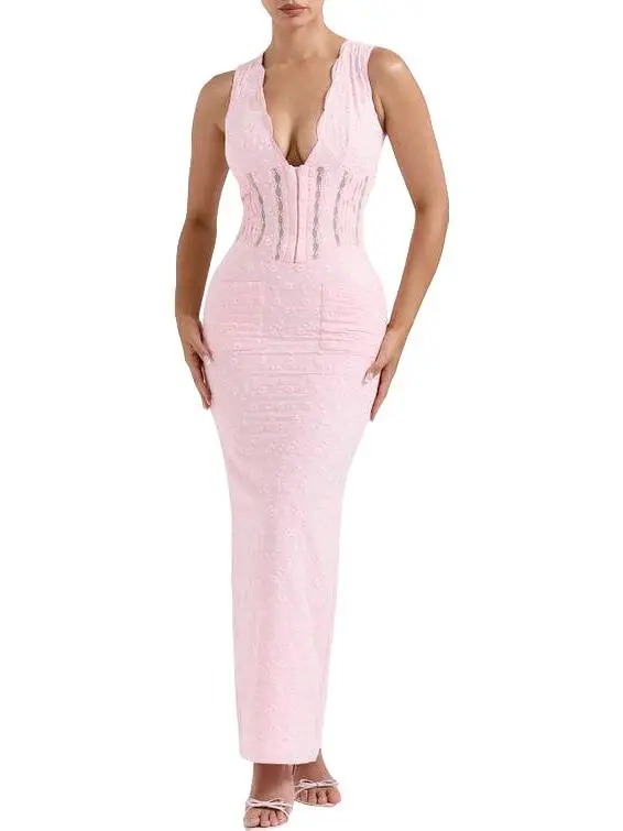 House Of Cb Sophina Broderie Anglaise Maxi Dress - Crystal Rose