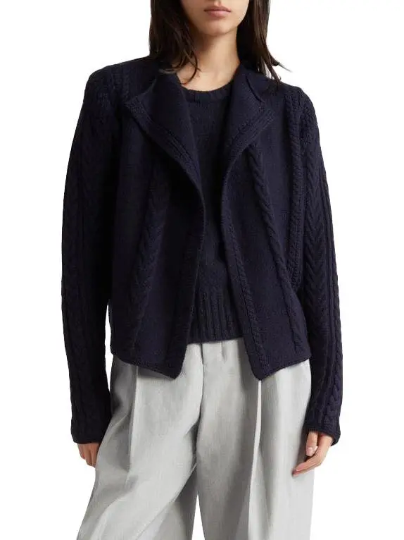 Johnstons Of Elgin Cashmere Cable Stitch Waterfall Cardigan - Dark Navy