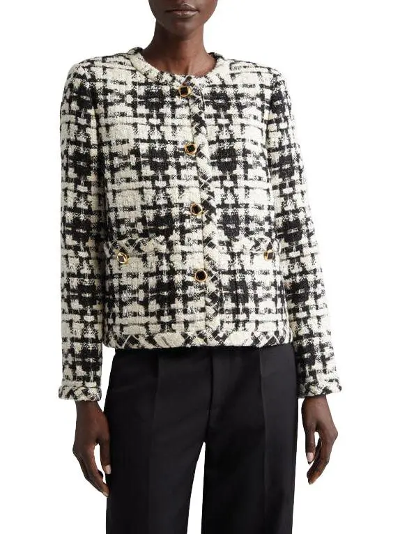 St. John Metallic Wool-blend Tweed Jacket - Black/ Ecru Multi