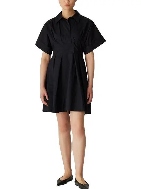Rebecca Taylor Poplin Waisted Shirt Dress - Black