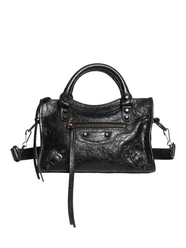 Balenciaga Mini Le City Crinkle Leather Top Handle Bag - 1000 Black
