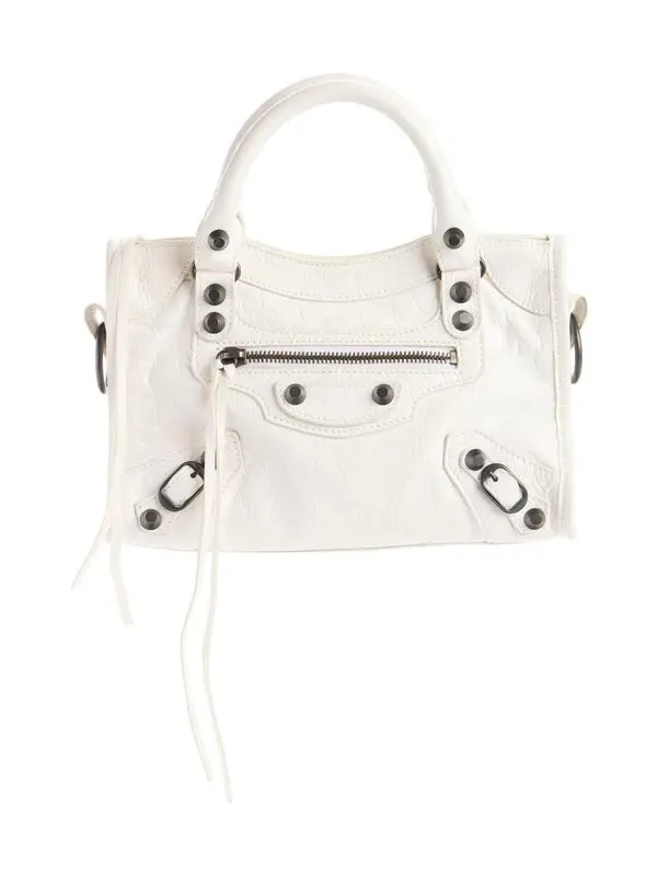 Balenciaga Mini Le City Crinkle Leather Top Handle Bag - 9104 Optic White