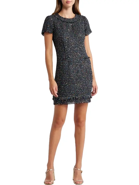 Eliza J Tweed Sheath Dress - Black Multi