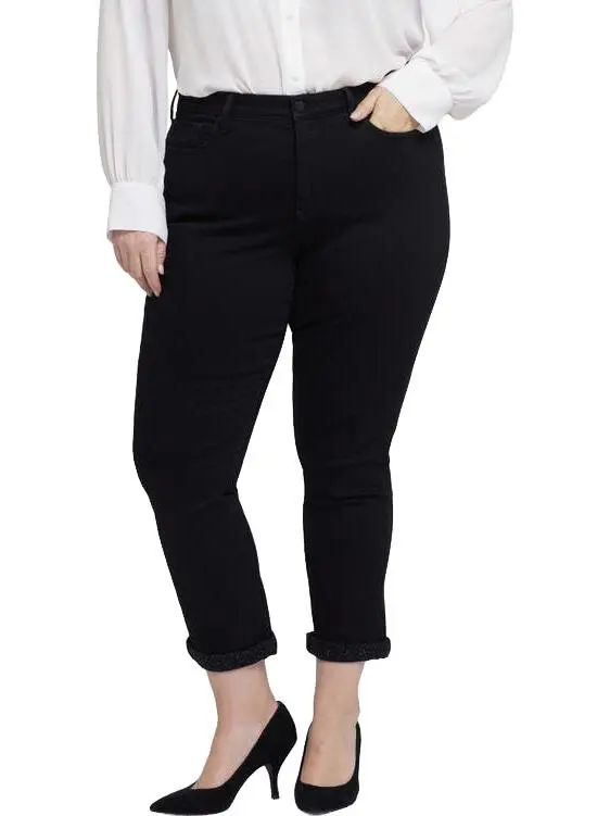 NYDJ Sheri Cheetah Cuff Ankle Slim Jeans - Black Rinse