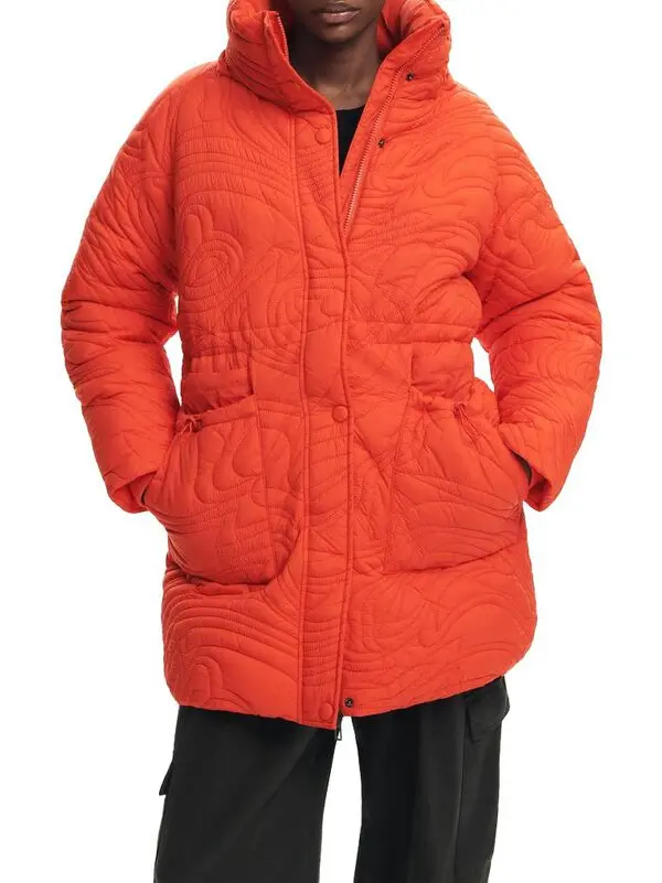 Desigual Aarhus Embroidered Quilted Coat - Orange
