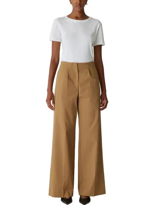 Rebecca Taylor Refined Sateen Wide Leg Cotton Trousers - Date