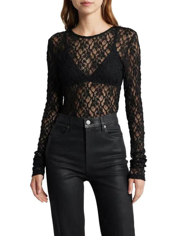 FRAME Floral Lace Top - Black