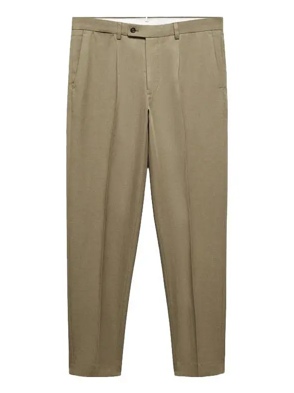 Mango Slim Fit Pleated Suit Trousers - Khaki Green
