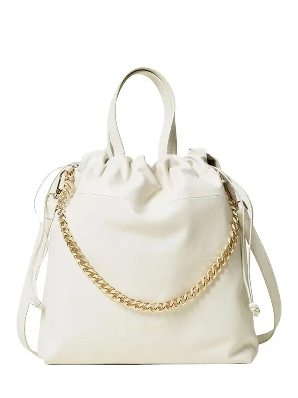 TWINSET Leather Drawstring Tote Bag - White