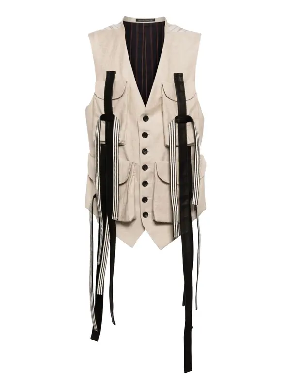 Yohji Yamamoto Cargo Pockets Canvas Vest - Neutrals