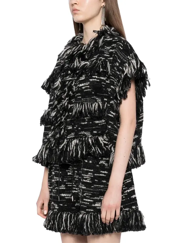 Sacai Fringed-edge Knitted Jacket - Black