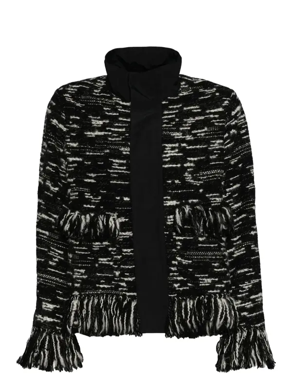Sacai Fringed-edge Knitted Jacket - Black