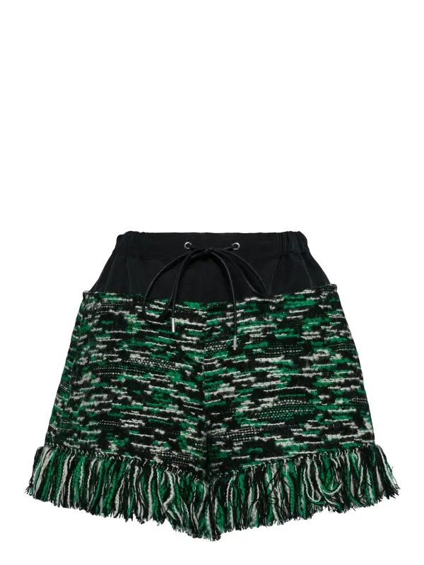 Sacai Fringed-edge Knitted Shorts - Green