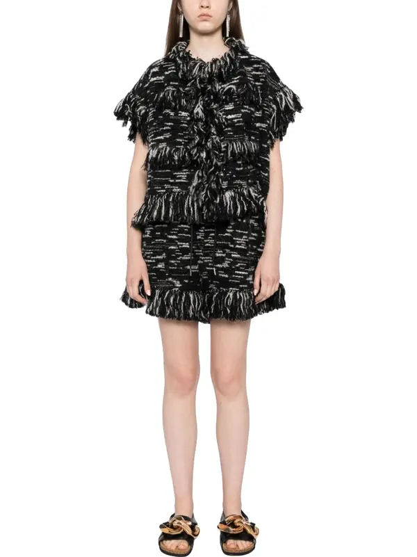 Sacai Fringed-edge Knitted Shorts - Black