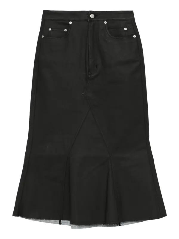Rick Owens Coated Flared Midi Skirt - Black