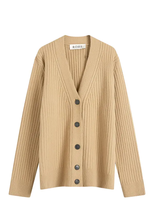 RÓHE Ribbed Boiled Wool Knitted Cardigan - Camel